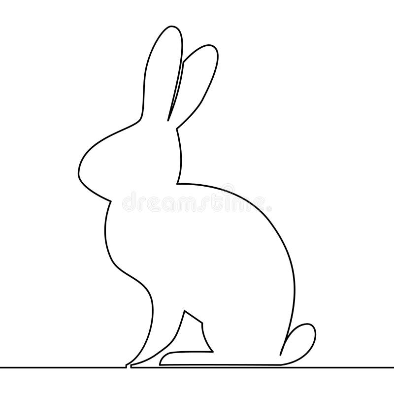 Continuous Line Drawing Easter Bunny Cute Rabbit Silhouette with Ears ...