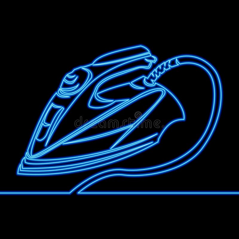 Continuous Line Drawing Electric Iron Icon Neon Glow Vector ...