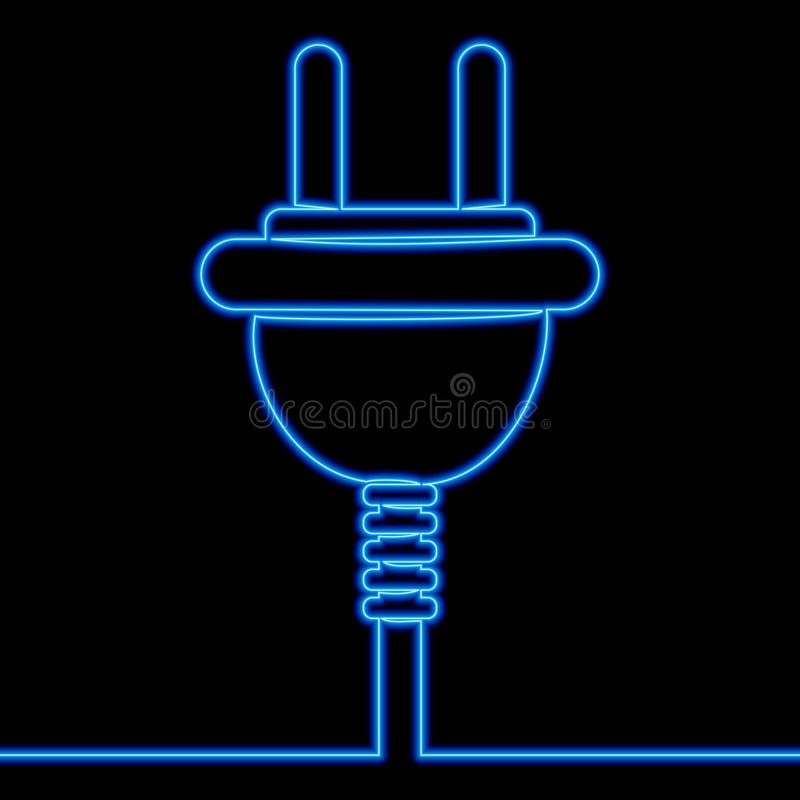 Continuous Line Drawing Electric Plug Power Cable with Plug Icon Neon ...