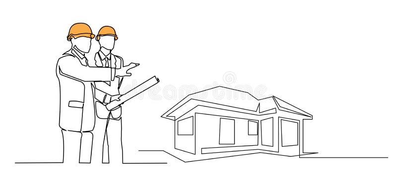 Continuous Line Drawing Engineer Building Construction Supervision ...