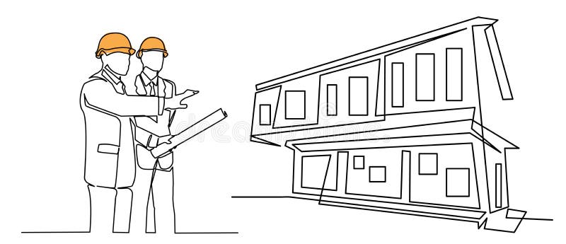 Continuous Line Drawing Engineer Building Construction Supervision ...