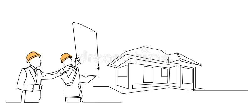 Continuous Line Drawing Engineer Building Construction Supervision ...