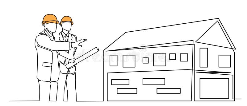 Continuous Line Drawing Engineer Building Construction Supervision ...