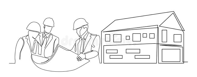 Continuous Line Drawing Engineer Building Construction Supervision ...