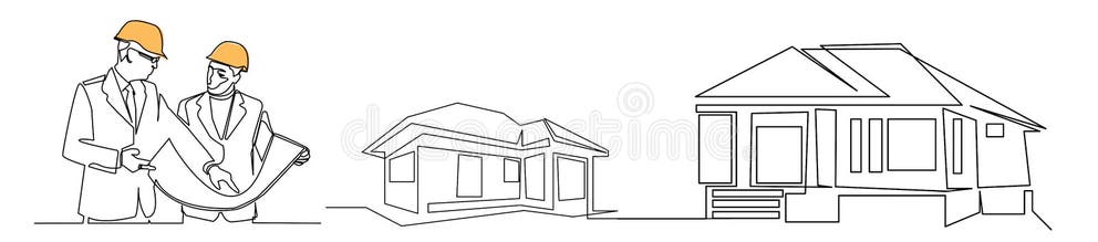 Continuous Line Drawing Engineer Building Construction Supervision ...