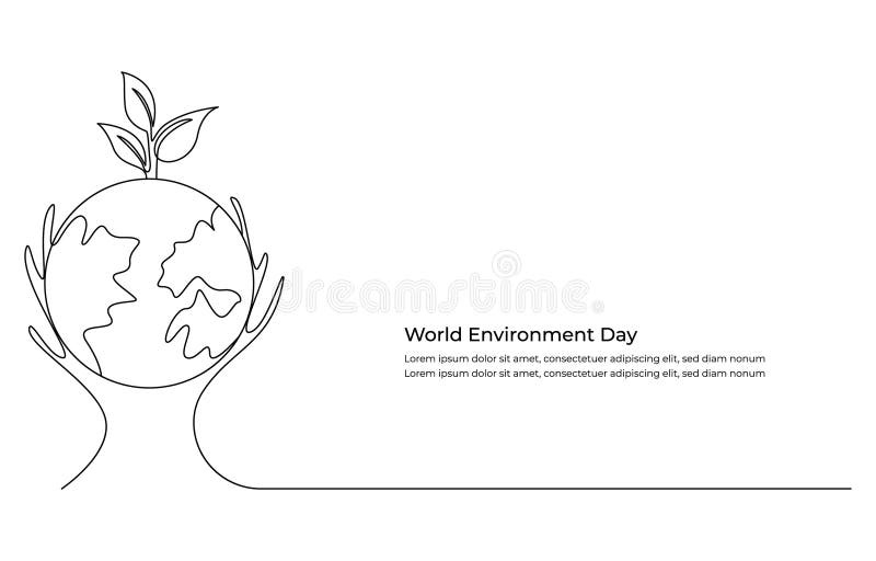 Continuous Line Drawing of Environmental Protection Icon. World ...