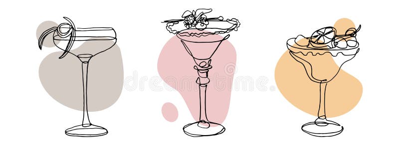 Continuous Line Drawing of Exotic Cocktail Drinks. Vector Stock Vector ...