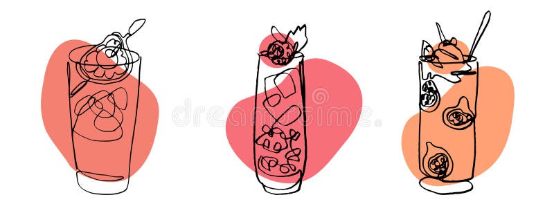 Continuous Line Drawing of Exotic Cocktail Drinks. Vector Stock Vector ...