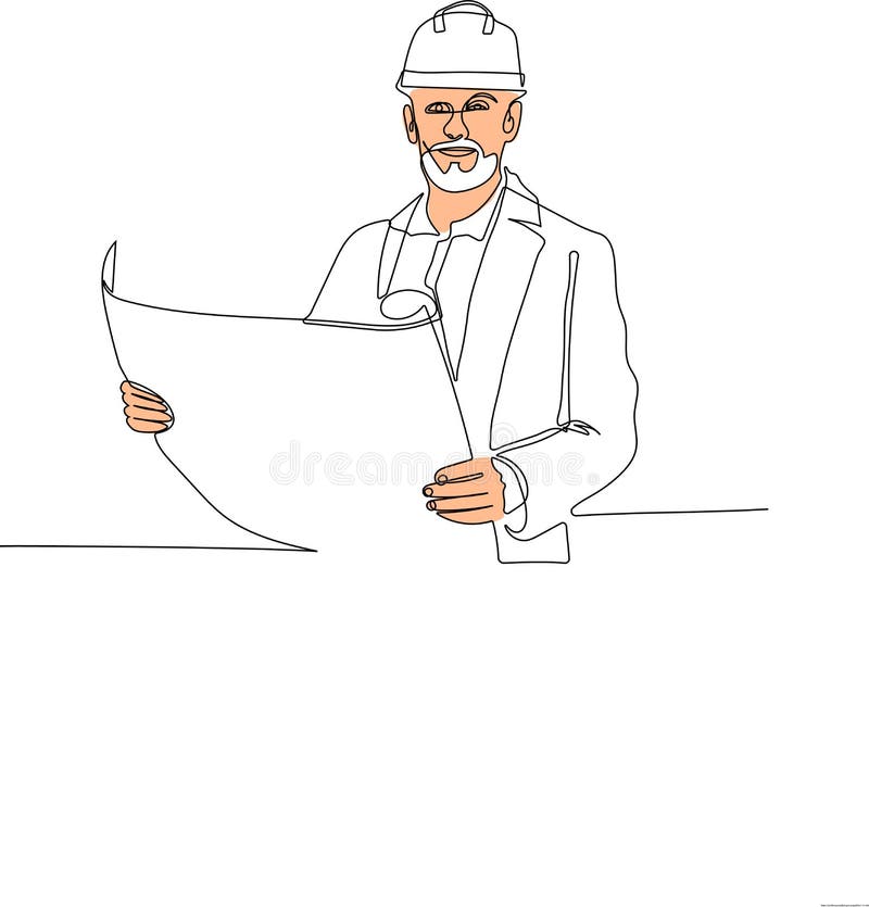 Continuous Line Drawing of a Experienced Engineer Stock Illustration ...