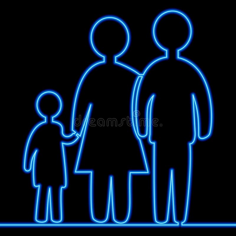 Continuous Line Drawing Family Icon Neon Concept Stock Vector ...