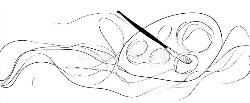 A Continuous Line Drawing Featuring a Brush and a Painting Palette in a ...