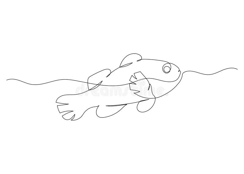 Continuous Line Drawing of Fish with the Ocean. Stock Vector ...