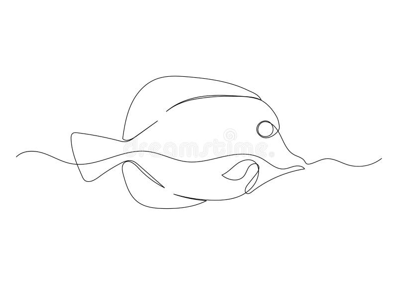 Continuous Line Drawing of Fish with the Ocean. Stock Vector ...