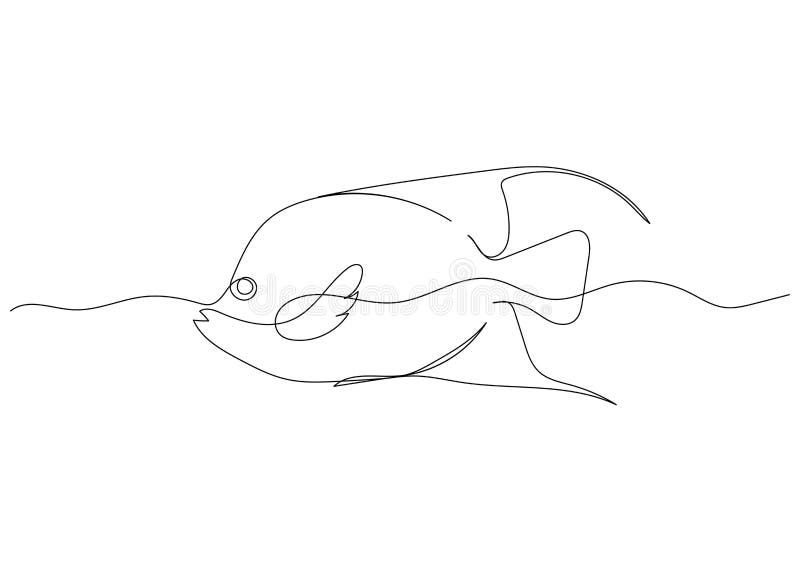 Continuous Line Drawing of Fish with the Ocean. Stock Vector ...