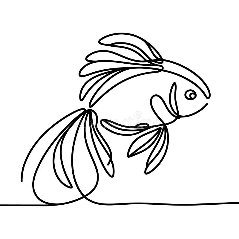Continuous Line Drawing Fish Swimming in the Wavy Ocean Stock ...