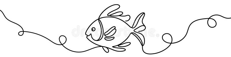 Continuous Line Drawing Fish Swimming in the Wavy Ocean Stock ...