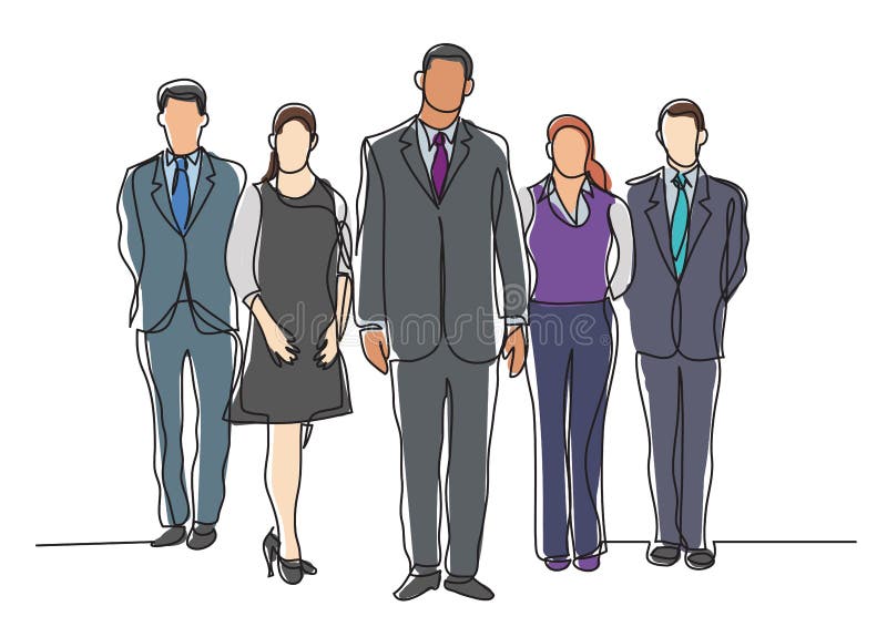 Continuous Line Drawing of Five Standing Business Professionals Stock ...