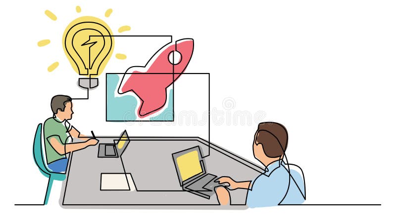Continuous Line Drawing of Startup Brainstorming Session Stock Vector ...