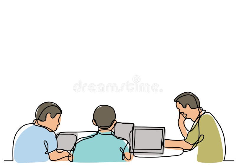 Continuous Line Drawing of People Working on Laptop Computers Stock ...
