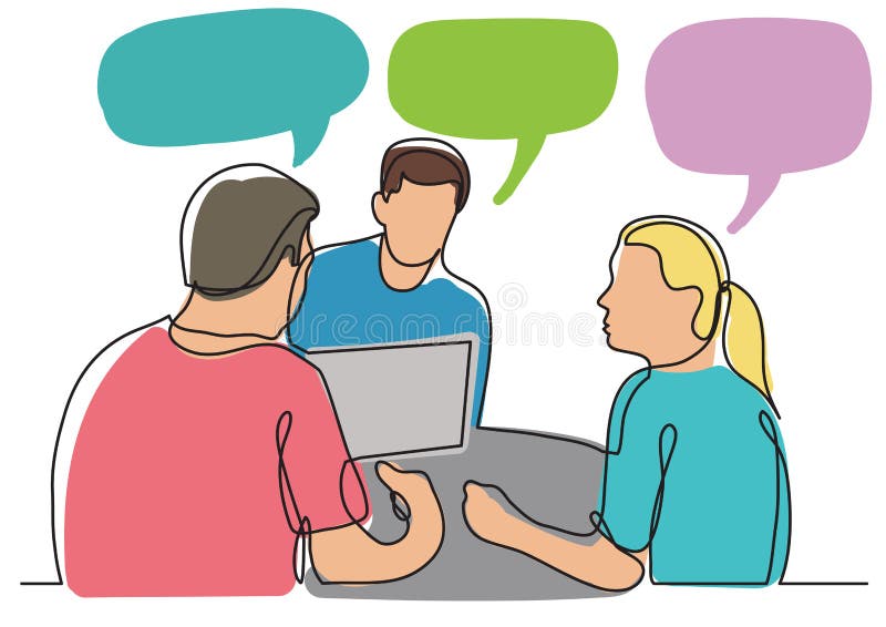 Continuous Line Drawing of Three Coworkers Discussing Stock Vector ...