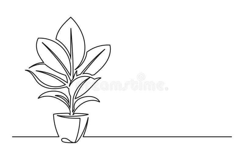Continuous Line Drawing of a Flower in a Pot Stock Vector ...