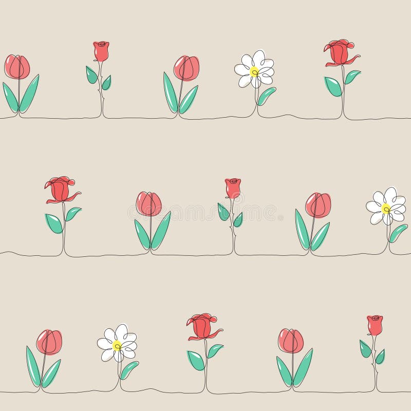 Continuous Line Drawing of Flowers Stock Vector - Illustration of leaf ...