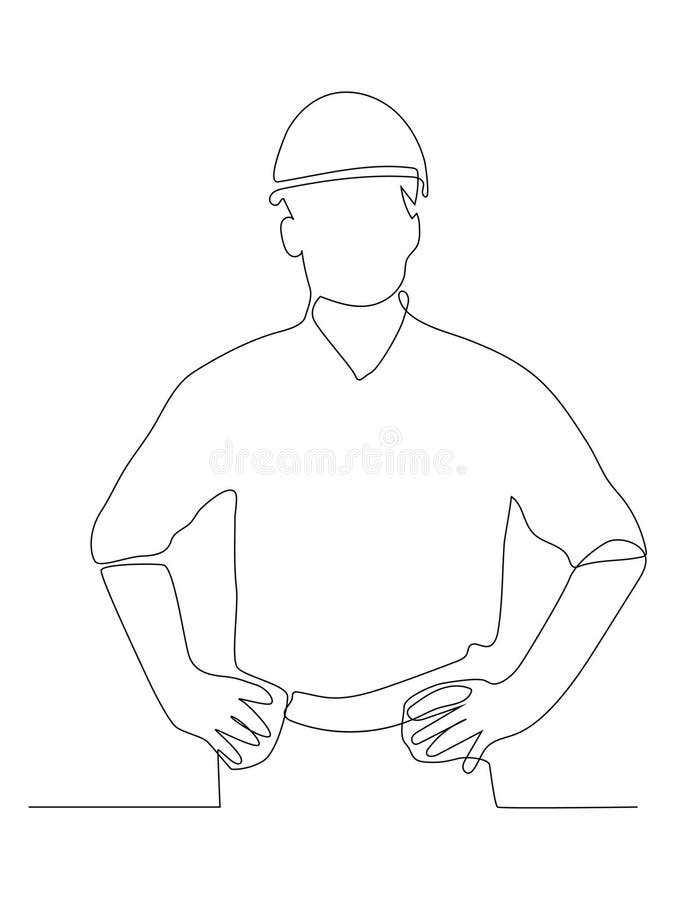Continuous Line Drawing of Foreman Constructor Engineer. Stock Vector ...