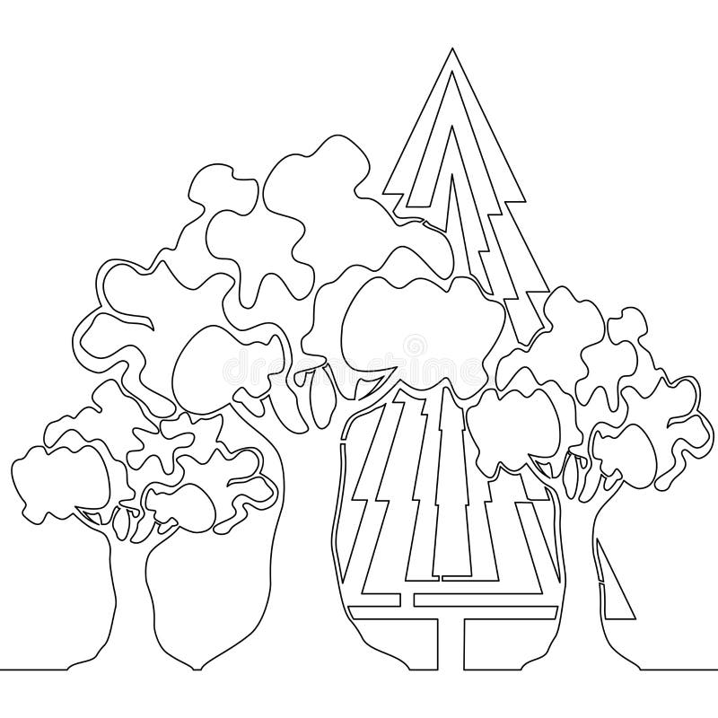 Forest Trees Line Drawing Silhouette Vector Stock Vector - Illustration ...