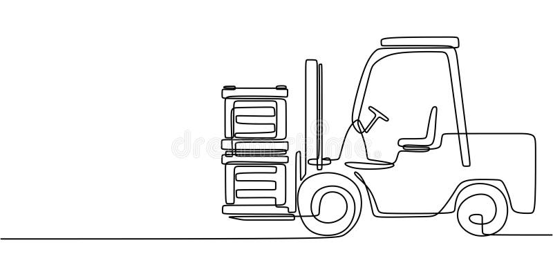 Continuous Line Drawing of Forklift Lifting Pallets for Logistics ...