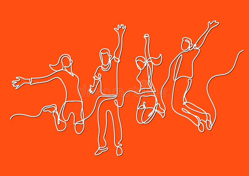 Continuous Line Drawing of Four Jumping Happy Team Members Stock Vector ... Continuous Line Drawing of Four Jumping Happy Team Members Stock Vector ...