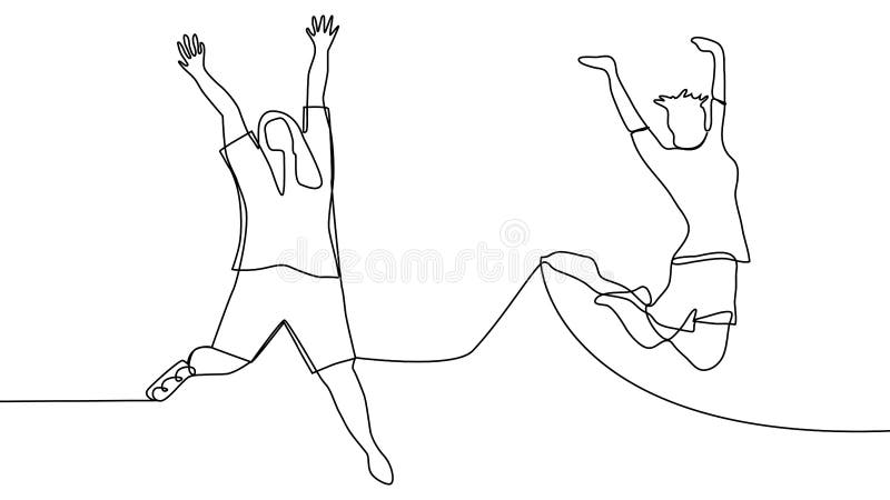 Continuous Line Drawing of Four Jumping Happy Team Members Stock Vector ... Continuous Line Drawing of Four Jumping Happy Team Members Stock Vector ...