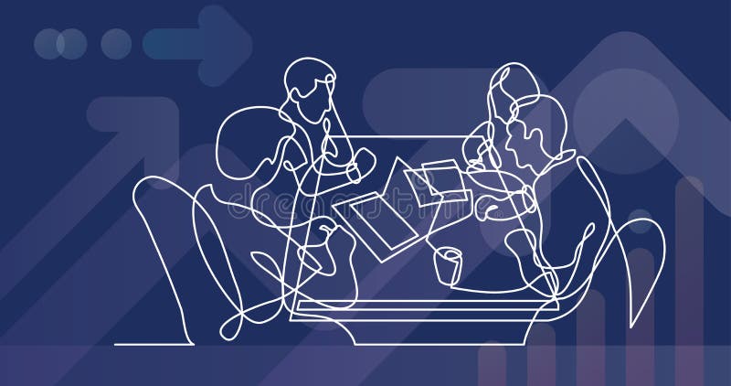 Continuous Line Drawing of Four Team Members Working Together Stock ...