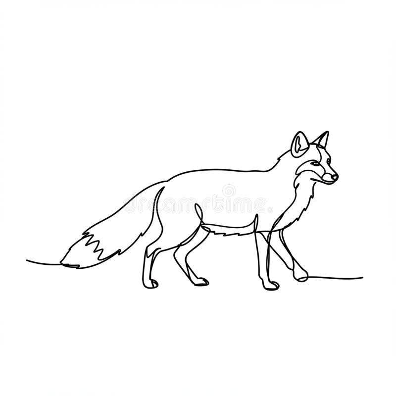 A Continuous Line Drawing of a Fox, Portrayed in a Side Profile. the ...