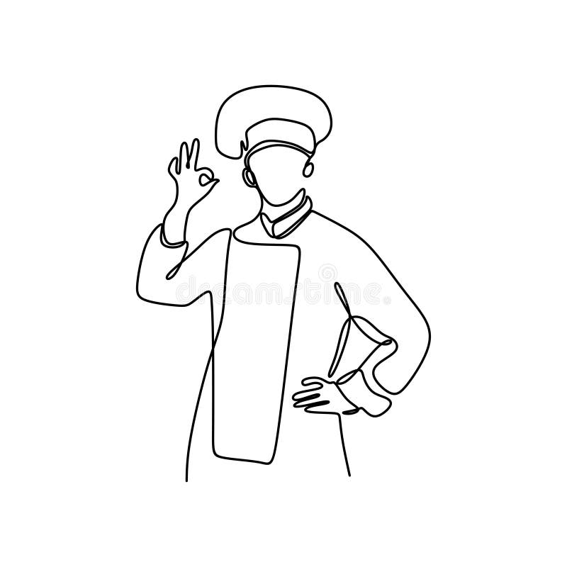 Continuous Line Drawing of French Chef Showing Ok Sign Stock Vector ...