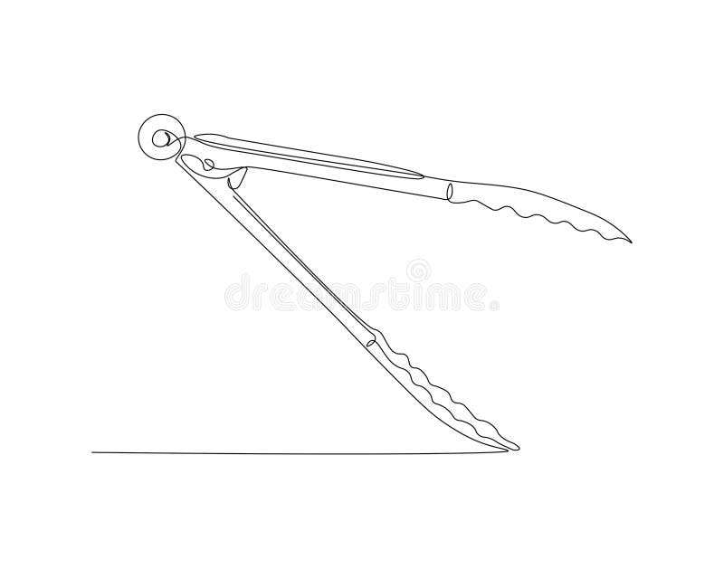 Continuous Line Drawing of Fried Tongs. One Line of Tongs. Kitchenware ...