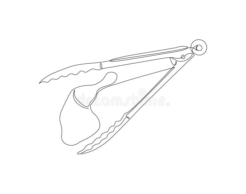 Continuous Line Drawing of Fried Tongs. One Line of Tongs. Kitchenware ...