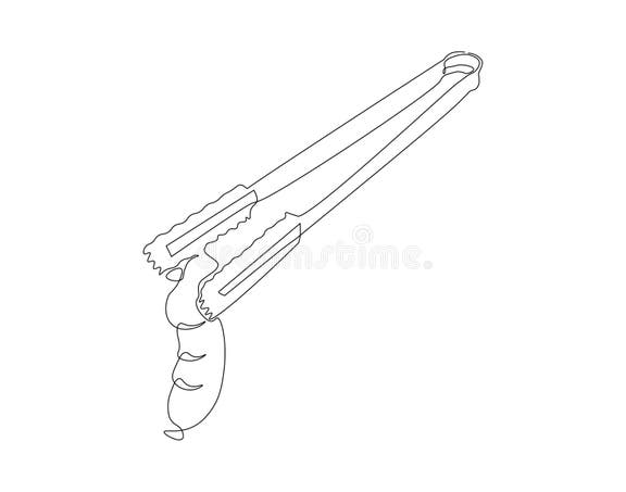 Continuous Line Drawing of Fried Tongs. One Line of Tongs. Kitchenware ...