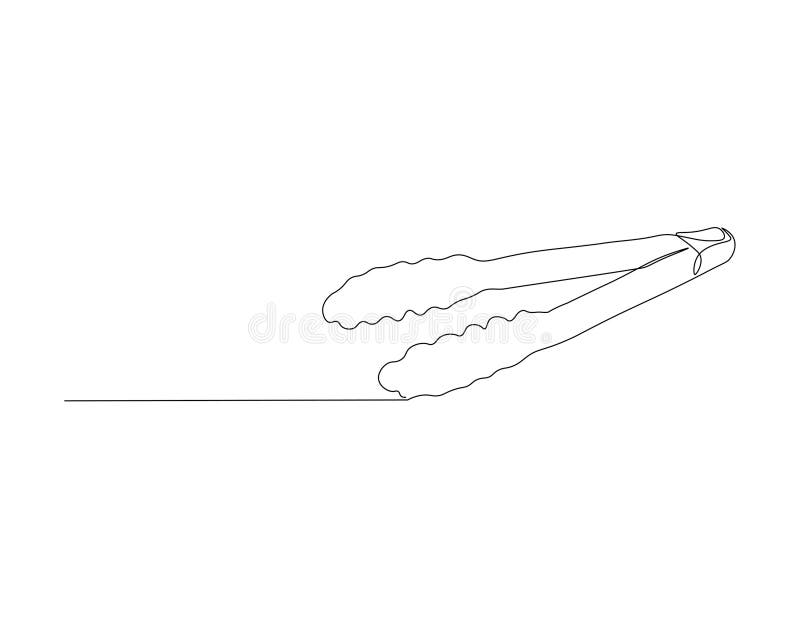 Continuous Line Drawing of Fried Tongs. One Line of Tongs. Kitchenware ...