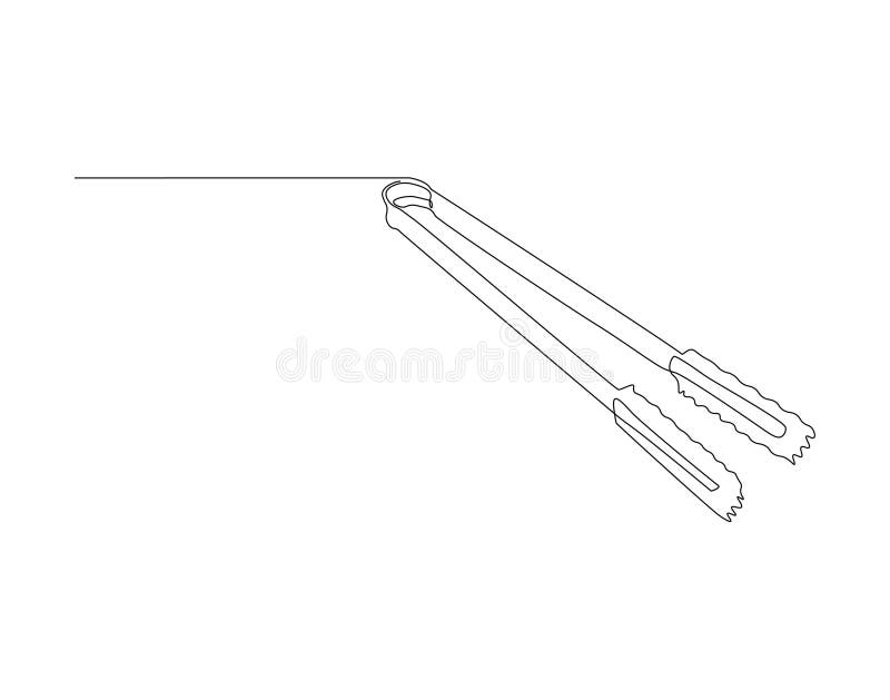 Continuous Line Drawing of Fried Tongs. One Line of Tongs. Kitchenware ...