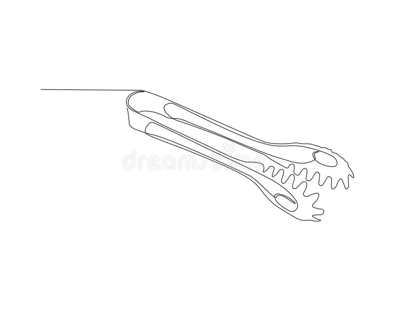 Continuous Line Drawing of Fried Tongs. One Line of Tongs. Kitchenware ...