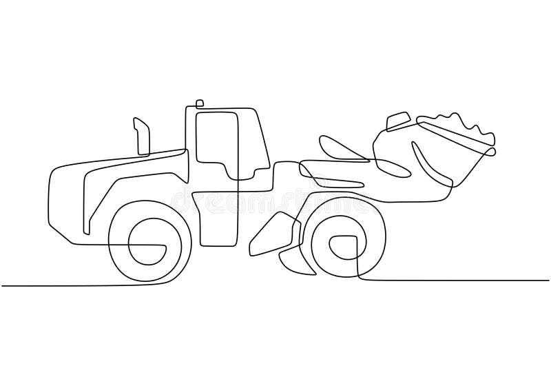 Continuous Line Drawing of a Front Loader Construction Vehicle in Clean ...