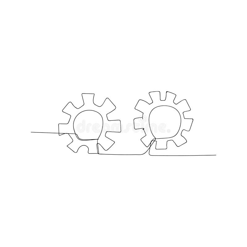 Continuous Line Drawing of Gears are Drawn. Isolated Sketch Drawing of ...