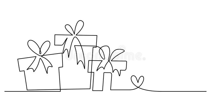 Continuous Line Drawing of Gift Boxes Set Stock Illustration ...