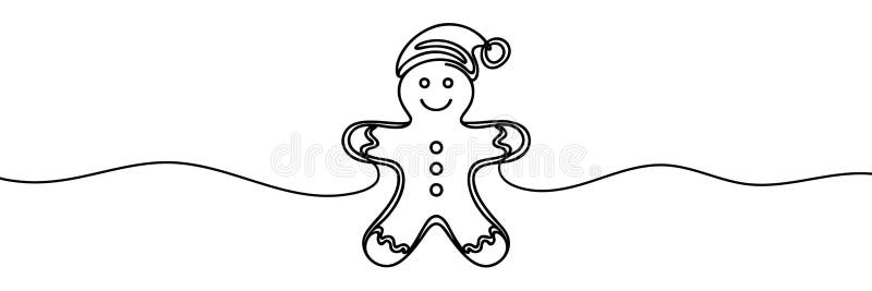 Continuous Line Drawing of Gingerbread Cookie Christmas. Vector ...