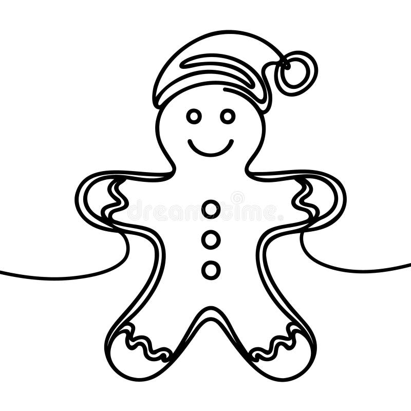 Continuous Line Drawing of Gingerbread Cookie Christmas. Vector ...