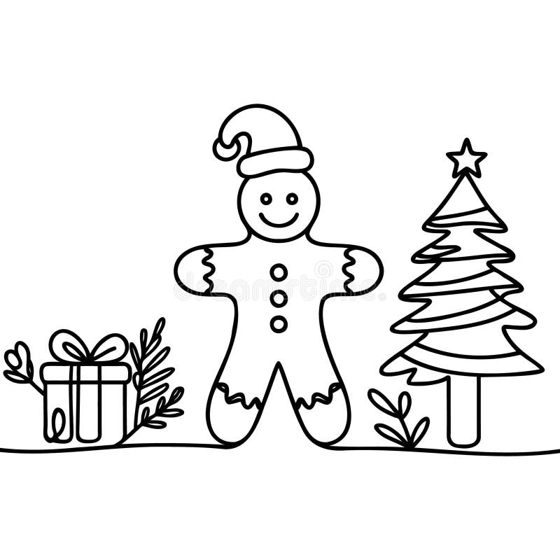 Continuous Line Drawing of Gingerbread Cookie Christmas. Vector ...