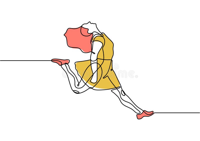 Continuous Line Drawing of Girl Jump Vector Illustration Stock ...