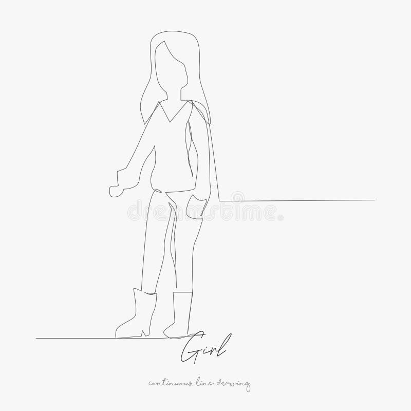 One Continuous Line Drawing A Girl Reading A Book Vector Illustration Stock Vector