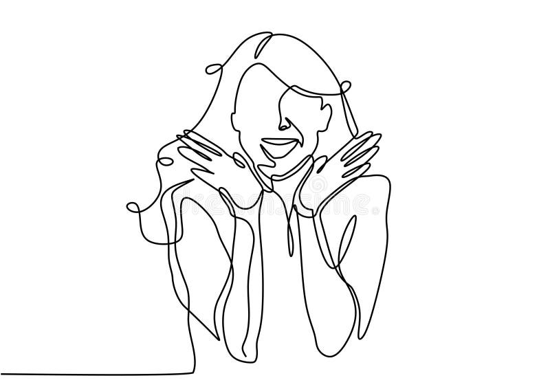 Continuous Line Drawing of a Girl Surprised Gesture Vector Illustration ...
