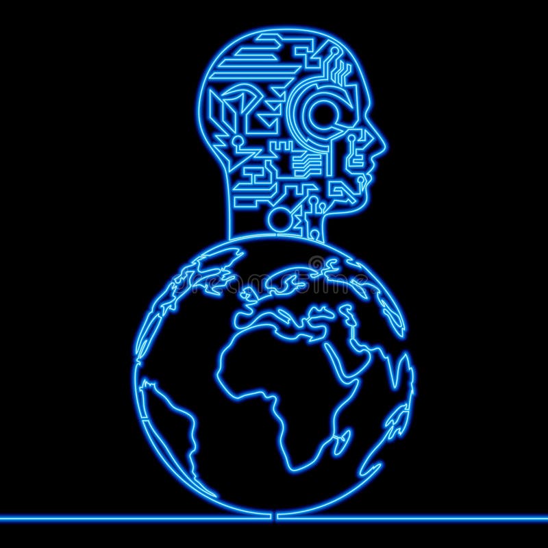 Continuous Line Drawing Global Artificial Intelligence Icon Neon Glow ...